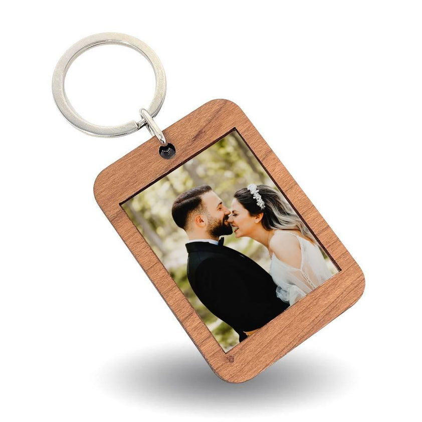 A504 Rectangular Blank Wooden Photo Insert Keyring - 45 x 35mm - Pack